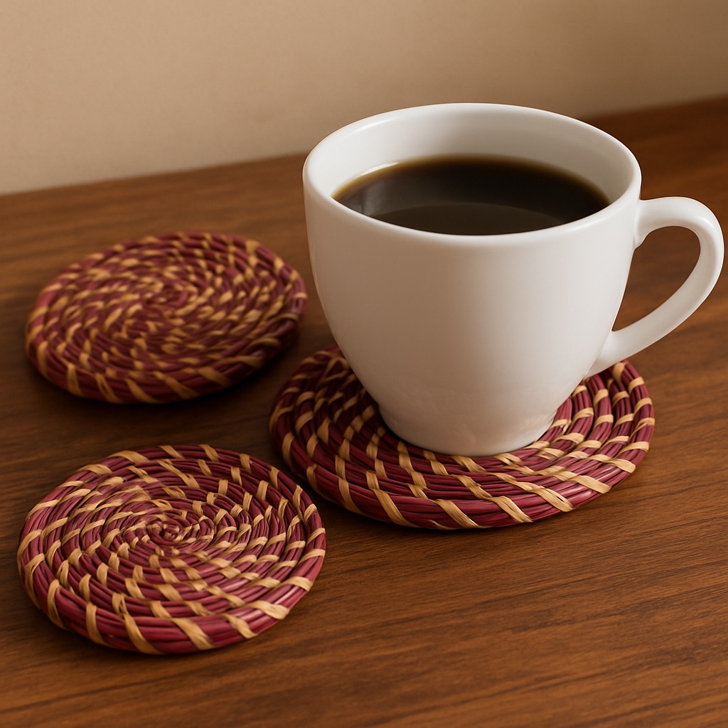 Handmade Red and Natural Color Coasters Set | Navbodhi